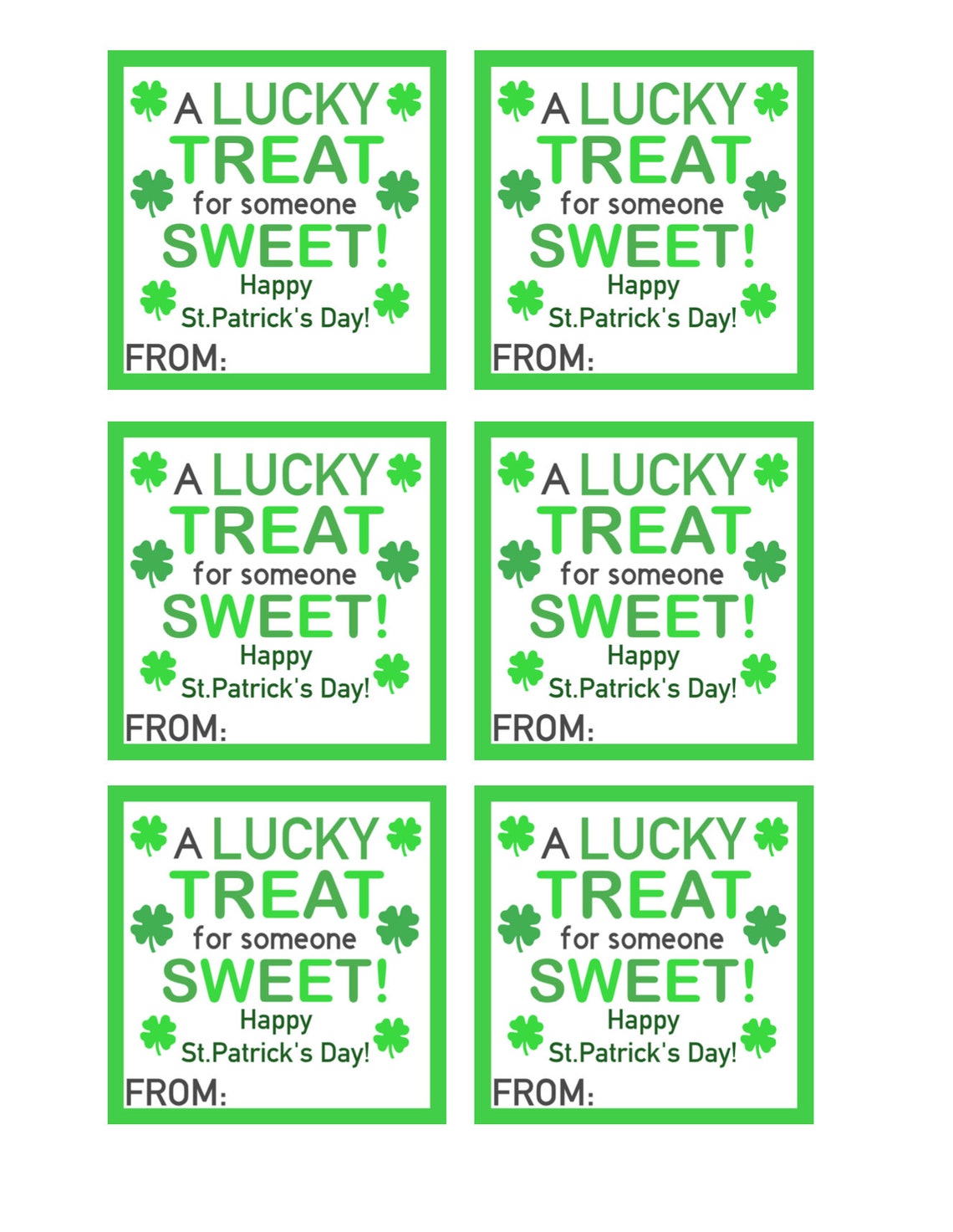 PRINTABLE St. Patrick's Day Gift Tag ~ Treat for Someone Sweet ~ From ...