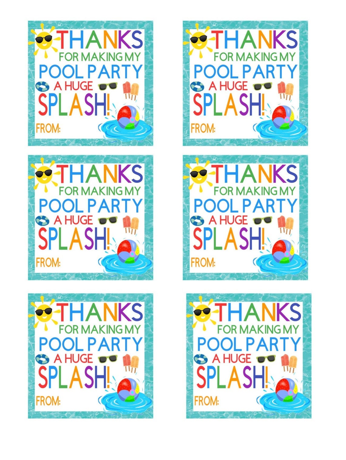 PRINTABLE Pool Party Tags, Gift Tags, Swim Tags, Favor Tags, Thank You ...