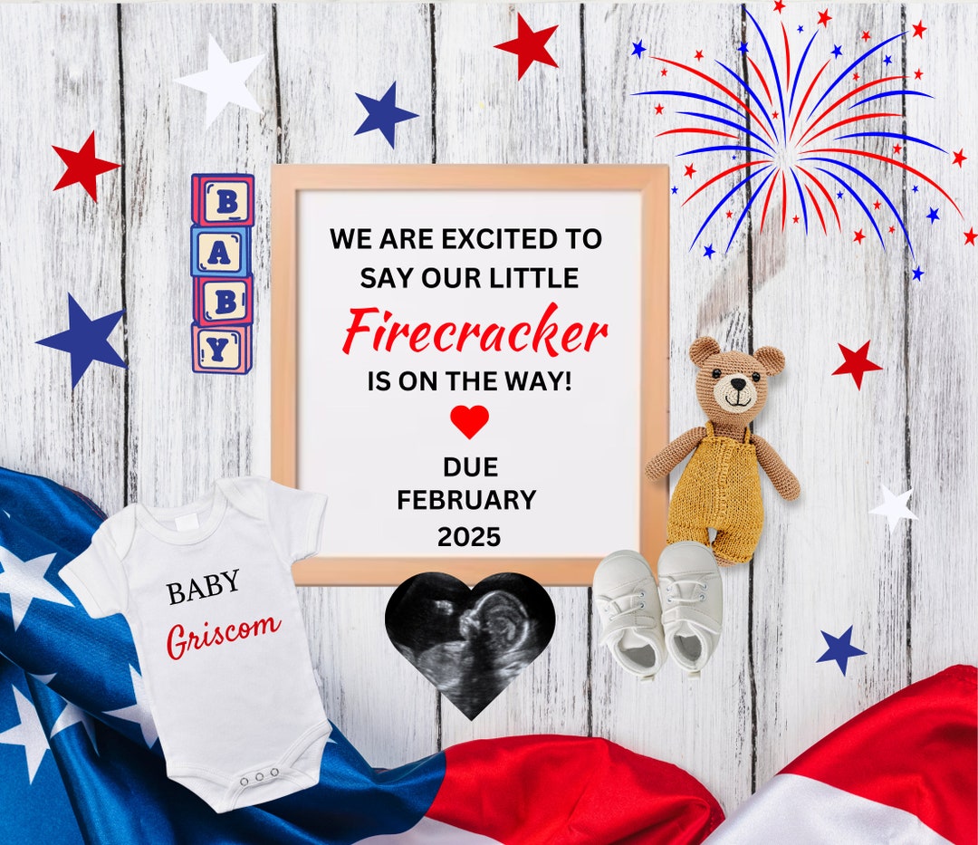 EDITABLE July 4th Pregnancy Announcement ~ Digital Baby Announcement ...