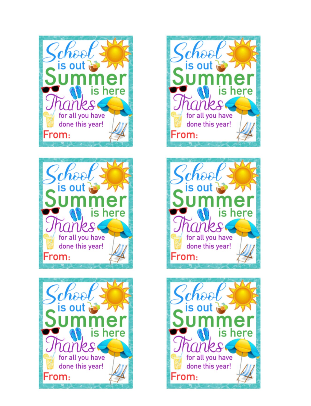 PRINTABLE School is Out Summer is Here Thank You Tag, End of Year Gifts ...