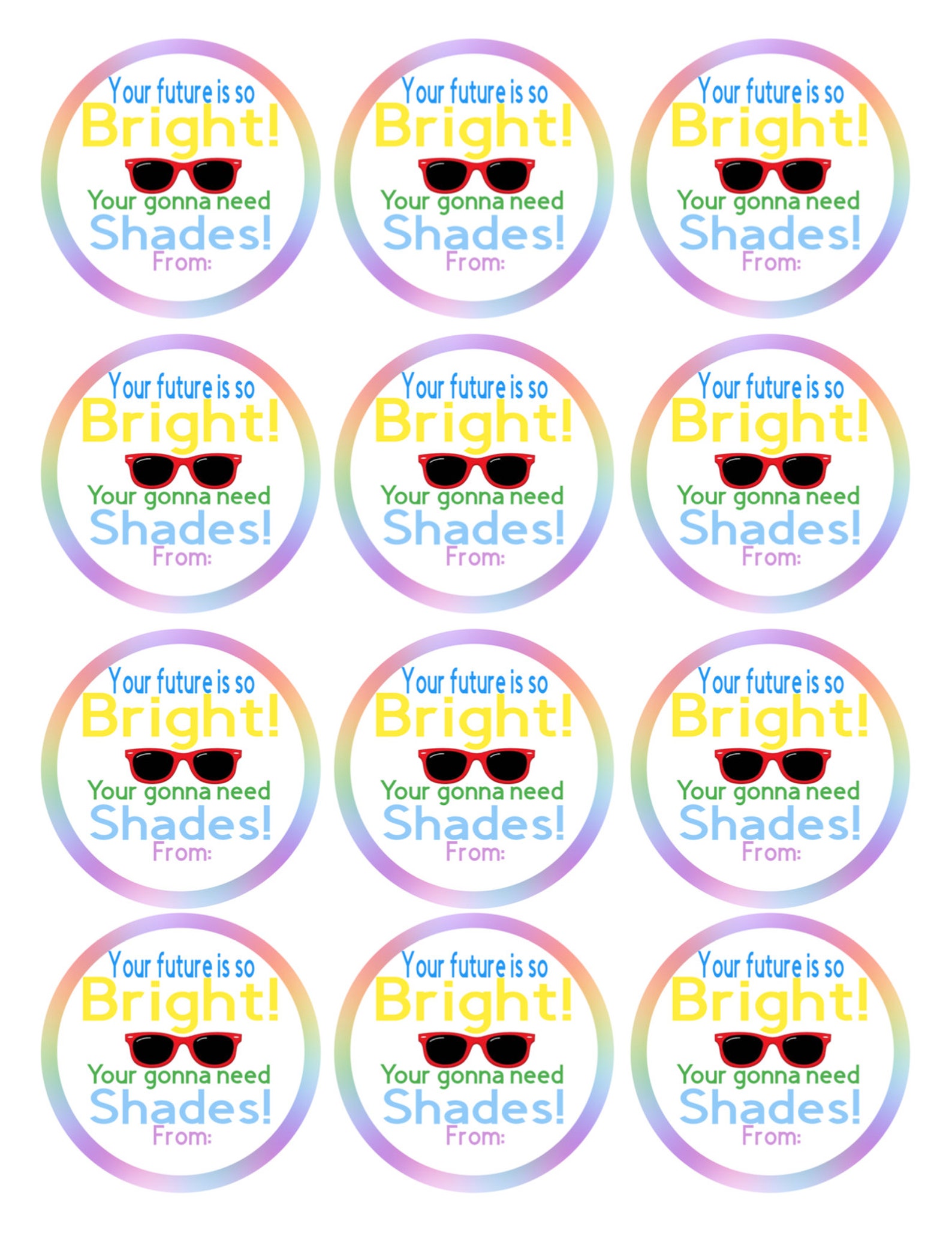 PRINTABLE Sunglasses Gift Tag Your future is so Bright your | Etsy