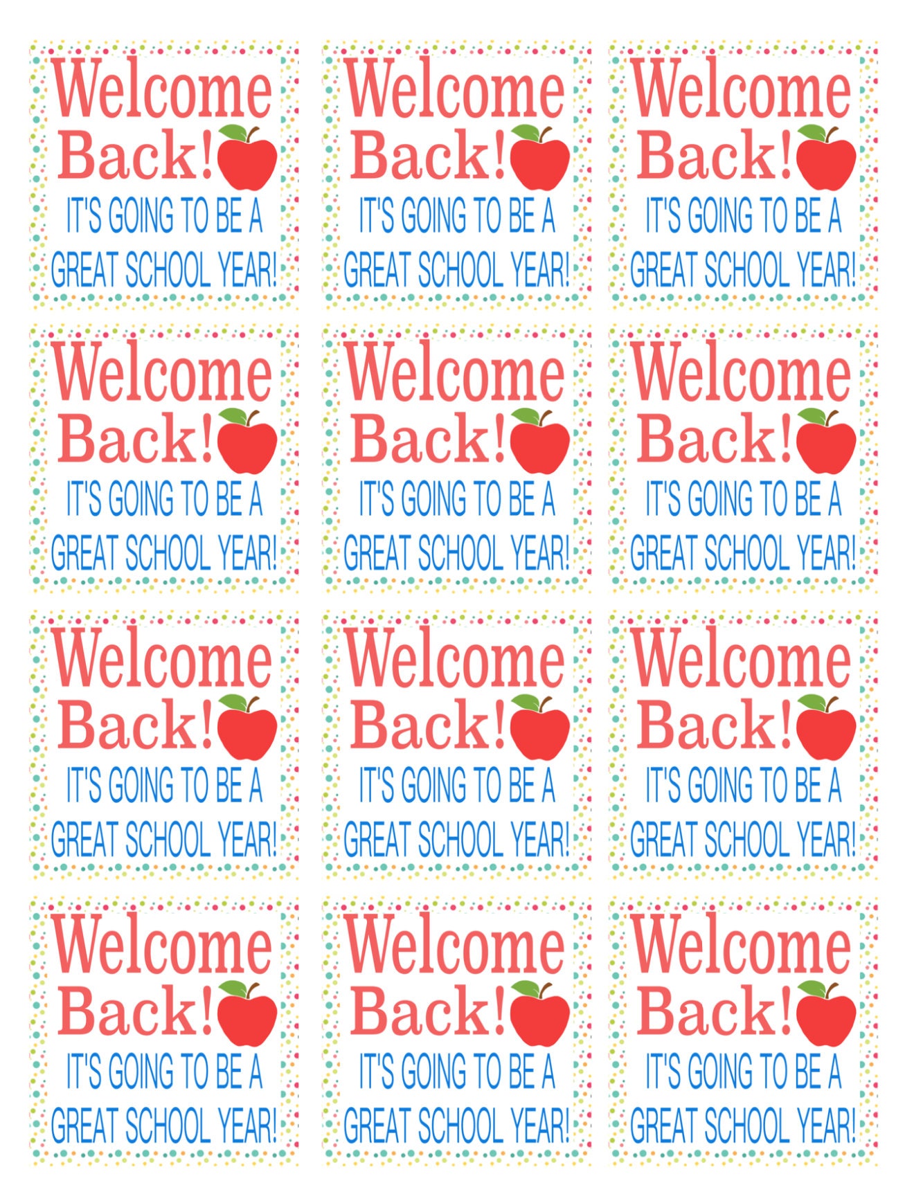 PRINTABLE Welcome Back to School Tags, First Day of School Tags, It's ...