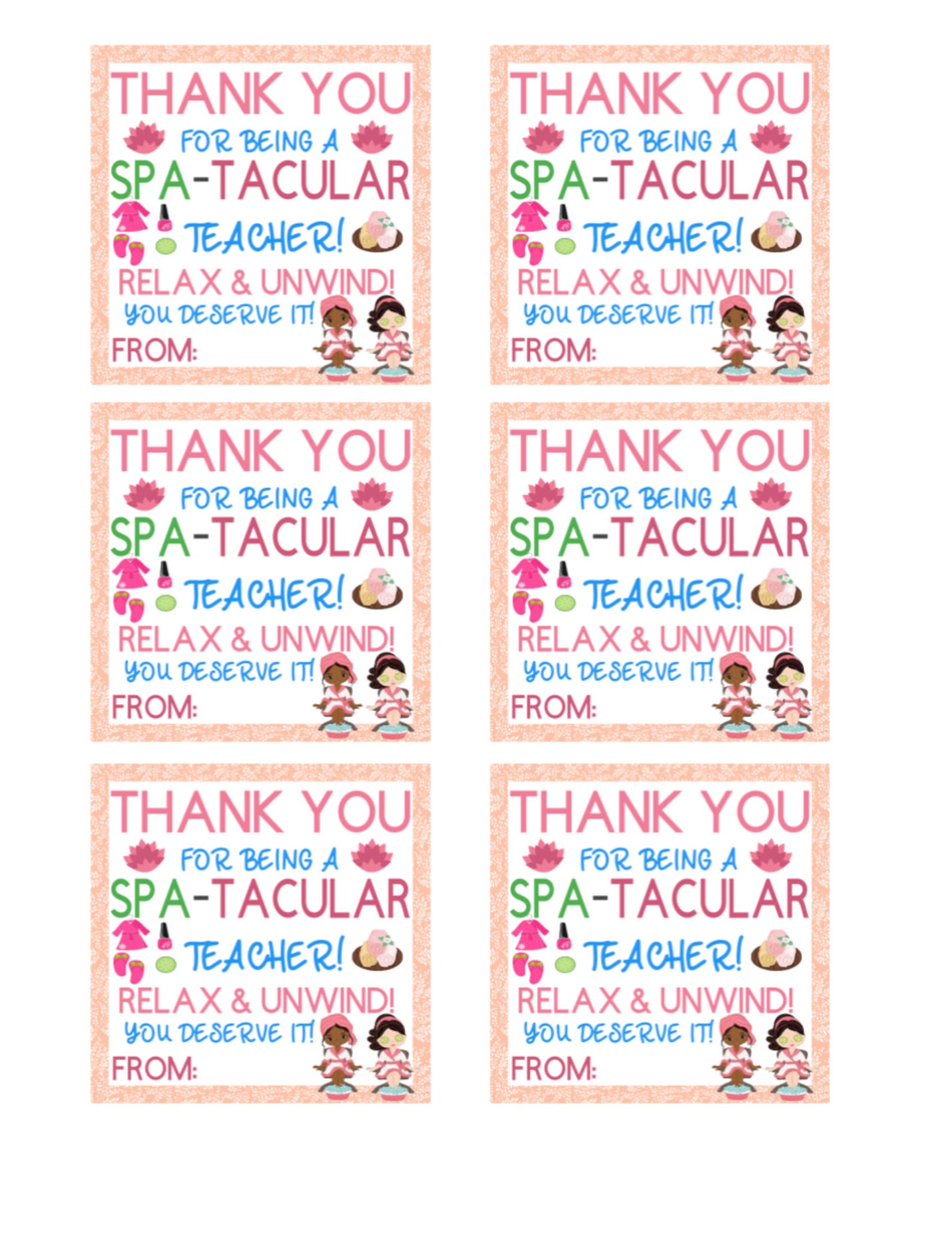 PRINTABLE Spa-tacular Teacher Gift Tag Teacher Appreciation - Etsy UK