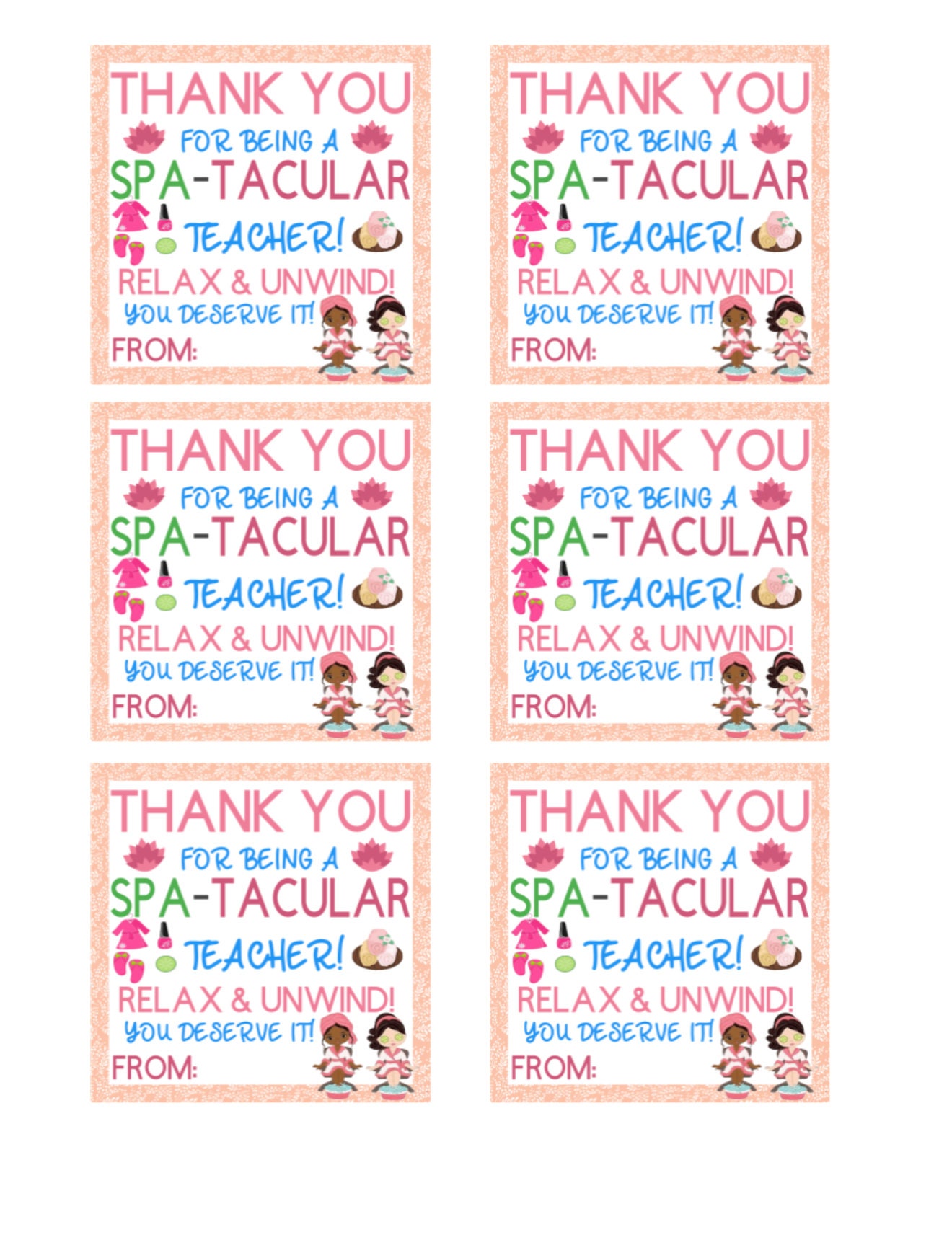 PRINTABLE Spa-tacular Teacher Gift Tag Teacher Appreciation - Etsy UK