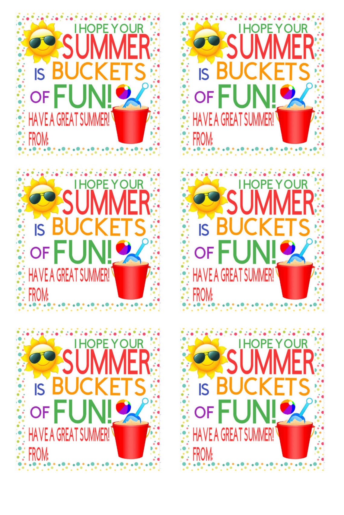 PRINTABLE Buckets of Fun Gift Tags Beach Tags End of School | Etsy