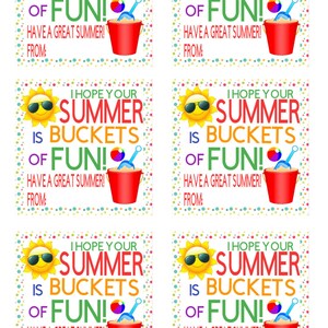 PRINTABLE Buckets of Fun Gift Tags, Beach Tags, End of School Year Gift ...