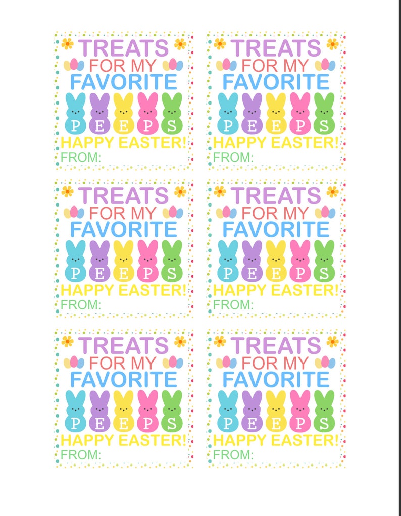 PRINTABLE Easter Gift Tag treats for Favorite Peeps - Etsy