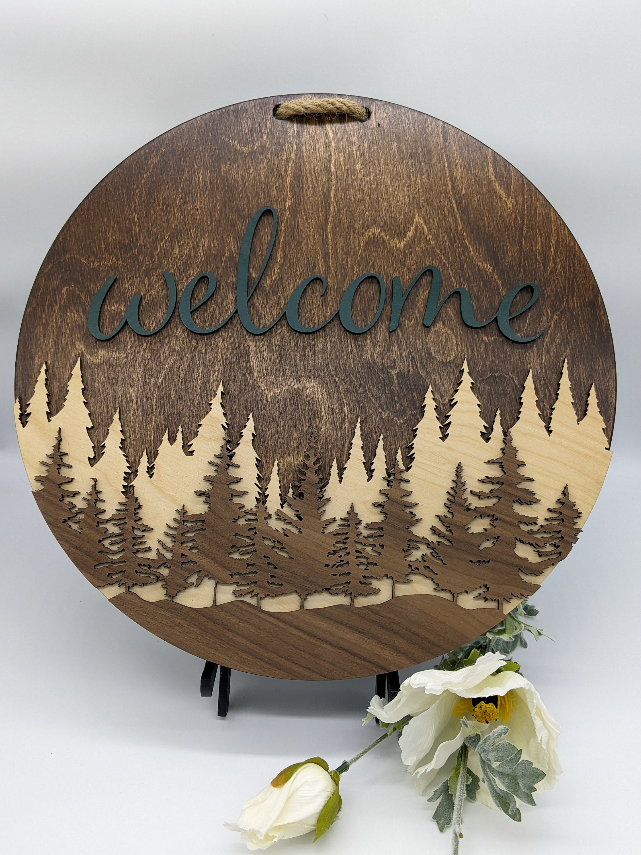 Welcome Sign, Forest Sign, Round Sign, Housewarming Gift, Tree Sign ...