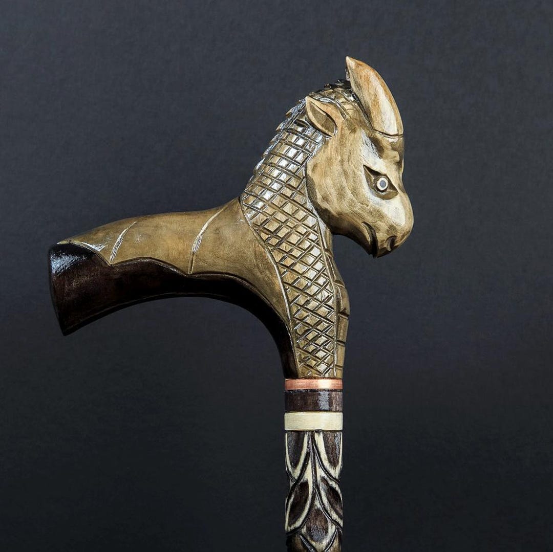 Goat Artisan-crafted Wooden Walking Cane | Unique Design for Men and ...