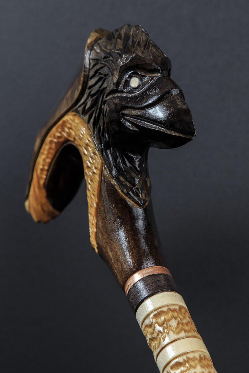 Crow Artisan-crafted Wooden Walking Cane Beautifully Carved Wooden ...