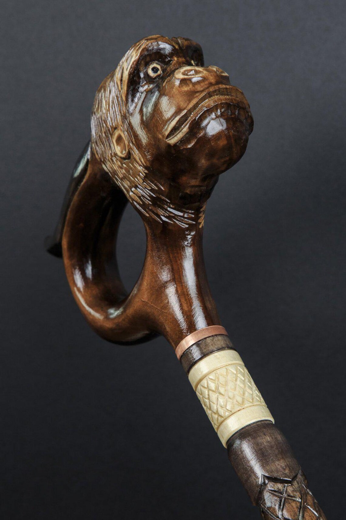 Monkey Design Artisan Crafted Walking Cane | Unique Wooden Stick for ...