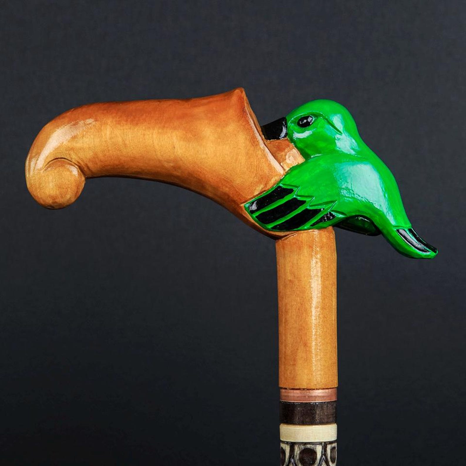 Hummingbird Walking Cane | Hand Carved Wooden Staff | Nature Inspired ...