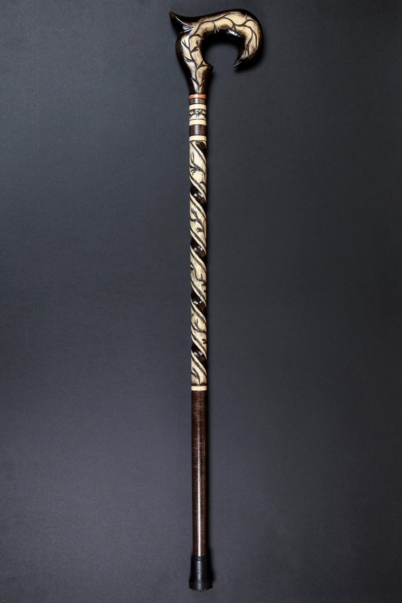 Gothic Fantasy Forest Walking Cane Hand-carved Wooden Walking Stick ...