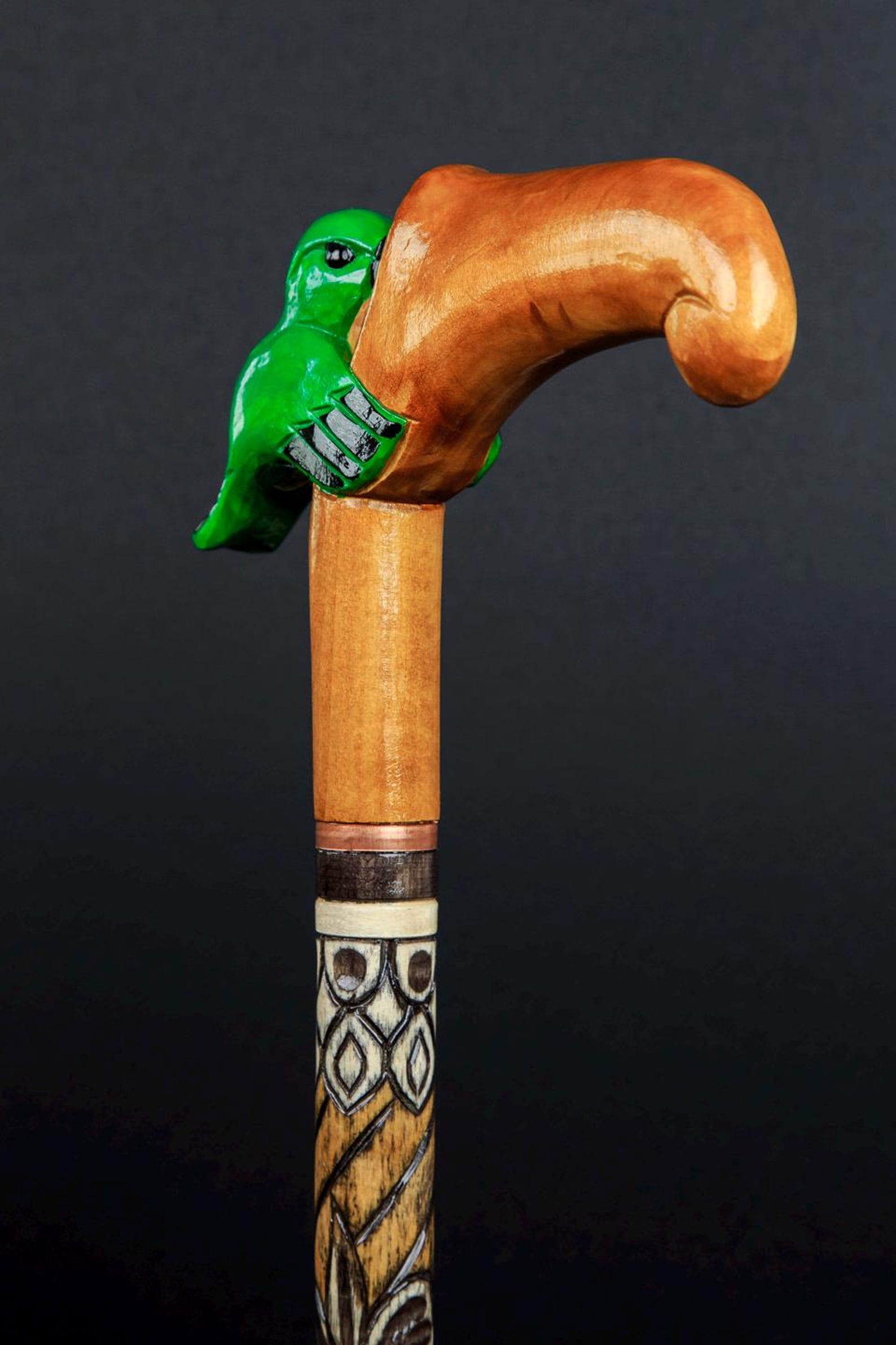 Hummingbird Walking Cane | Hand Carved Wooden Staff | Nature Inspired ...