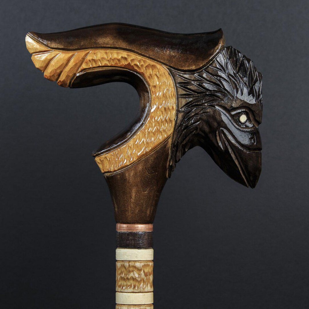 Crow Artisan-crafted Wooden Walking Cane | Beautifully Carved Wooden ...