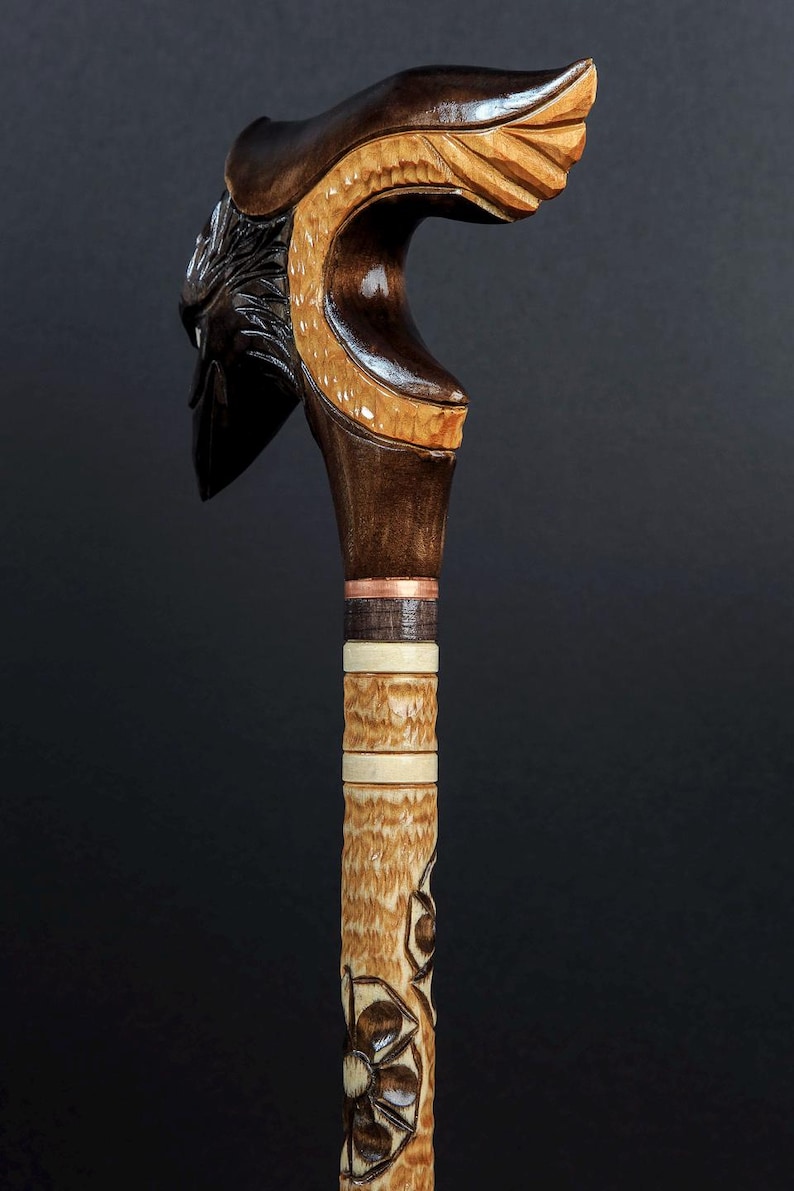 Crow Artisan-crafted Wooden Walking Cane | Beautifully Carved Wooden ...