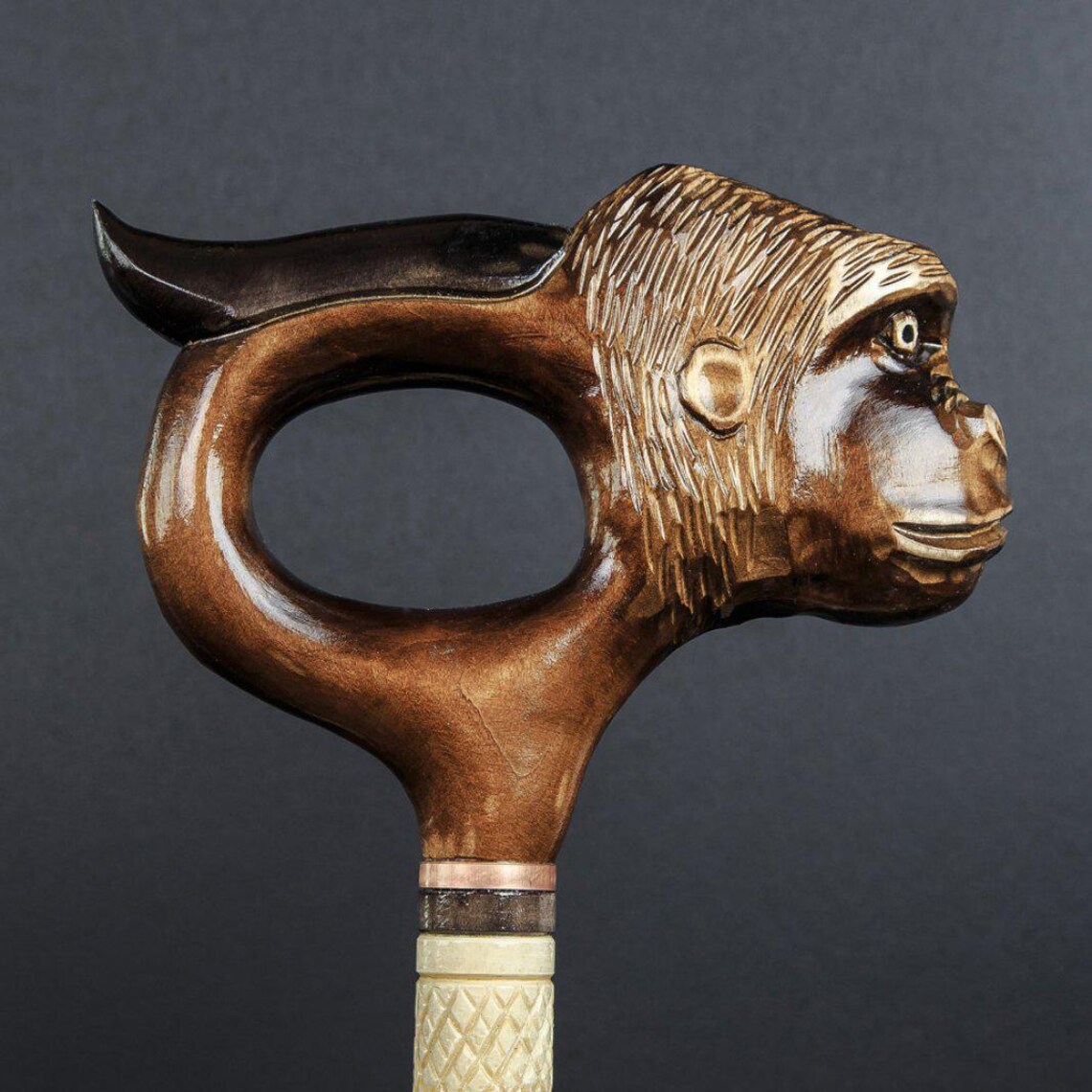 Monkey Design Artisan Crafted Walking Cane | Unique Wooden Stick for ...