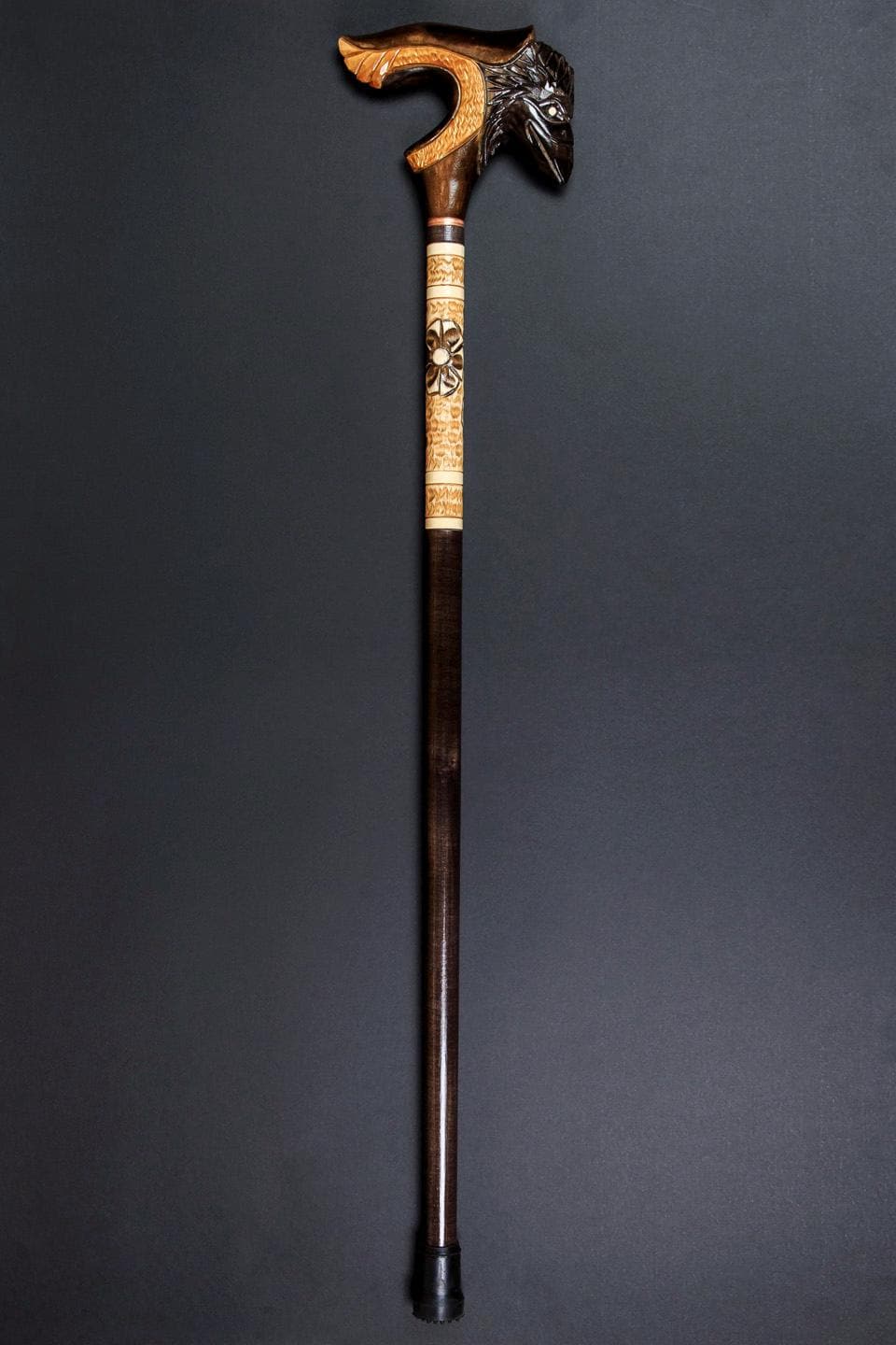 Crow Artisan-crafted Wooden Walking Cane | Beautifully Carved Wooden ...