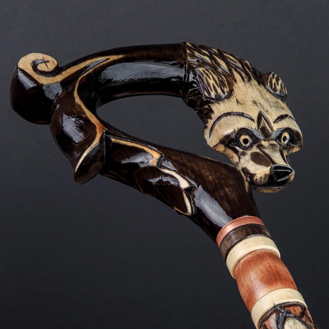 Black Wolf Walking Cane – Wooden Walking Stick for Men and Women ...