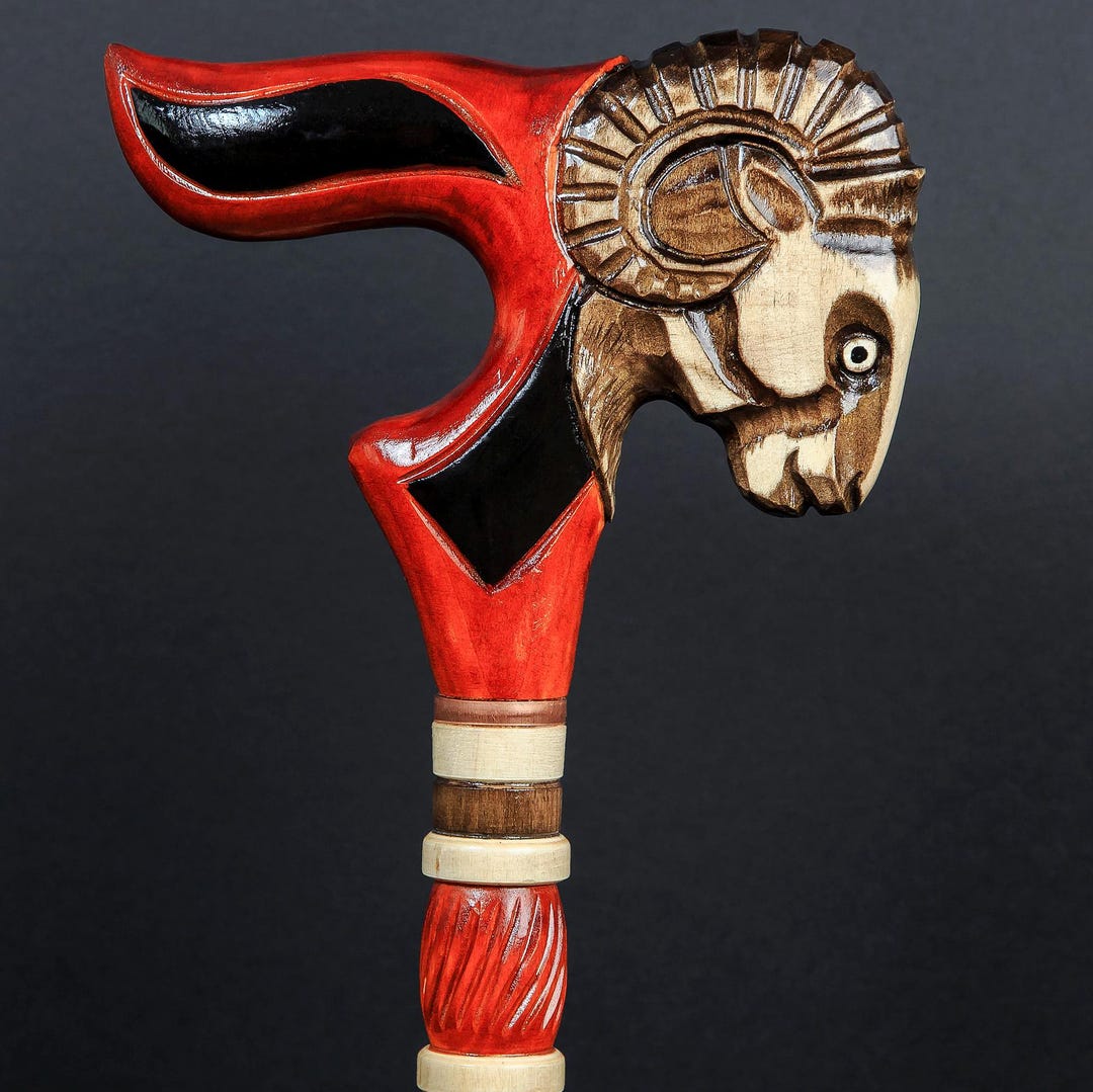 Ram Wooden Walking Stick Walking Cane for Women and Men Hand Carved ...