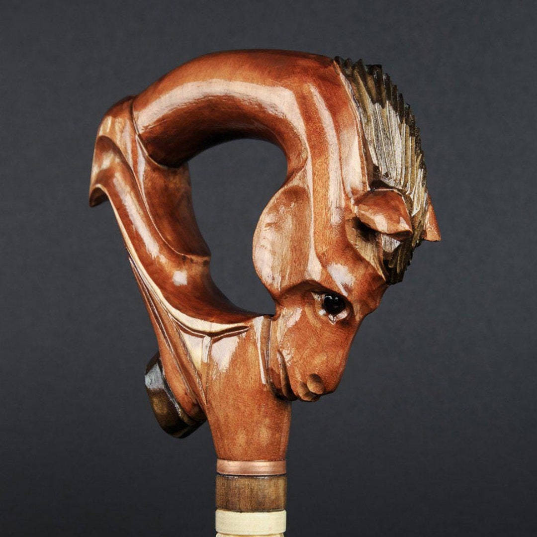 Horse Head Cane | Hand Carved Wooden Walking Stick | Unique Equestrian ...