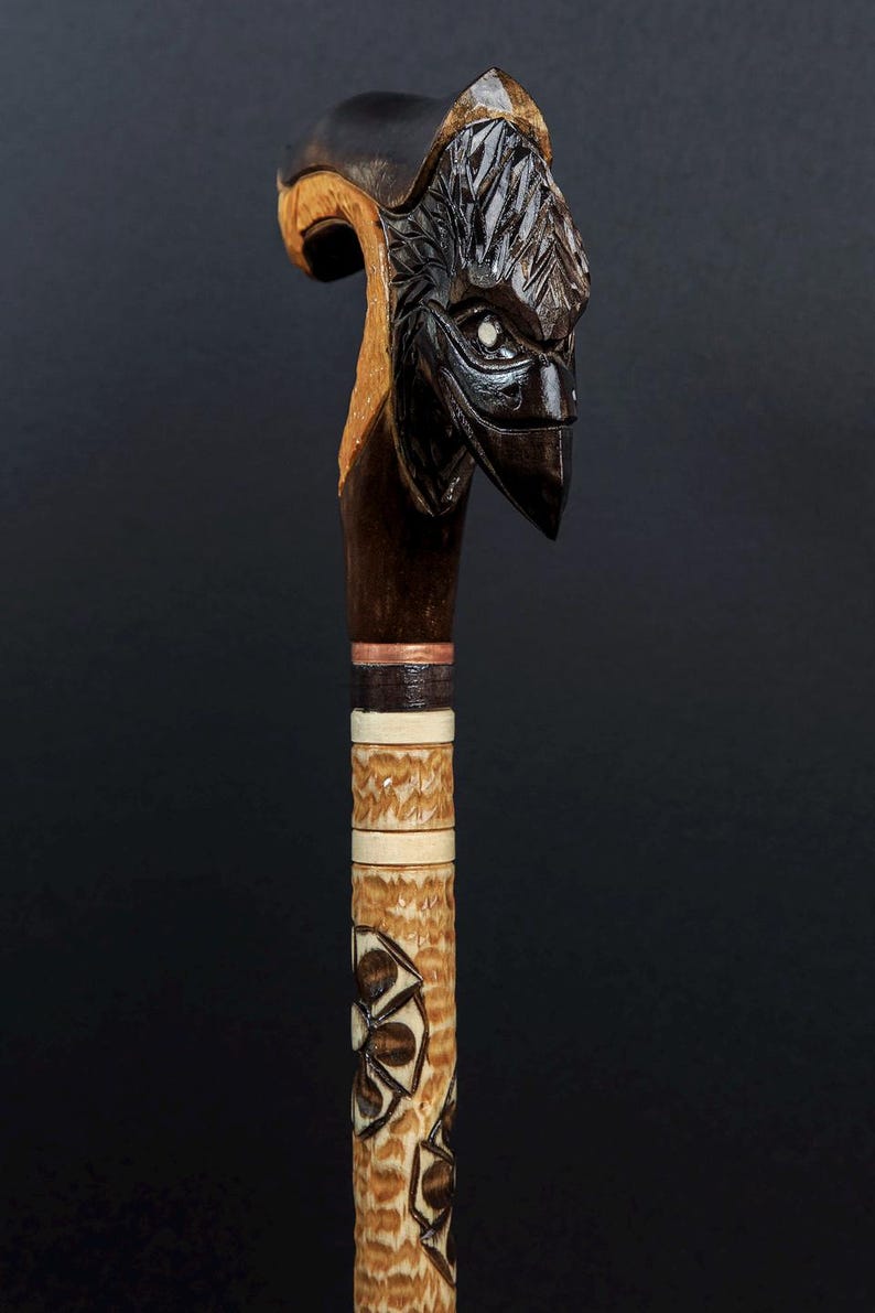 Crow Artisan-crafted Wooden Walking Cane | Beautifully Carved Wooden ...
