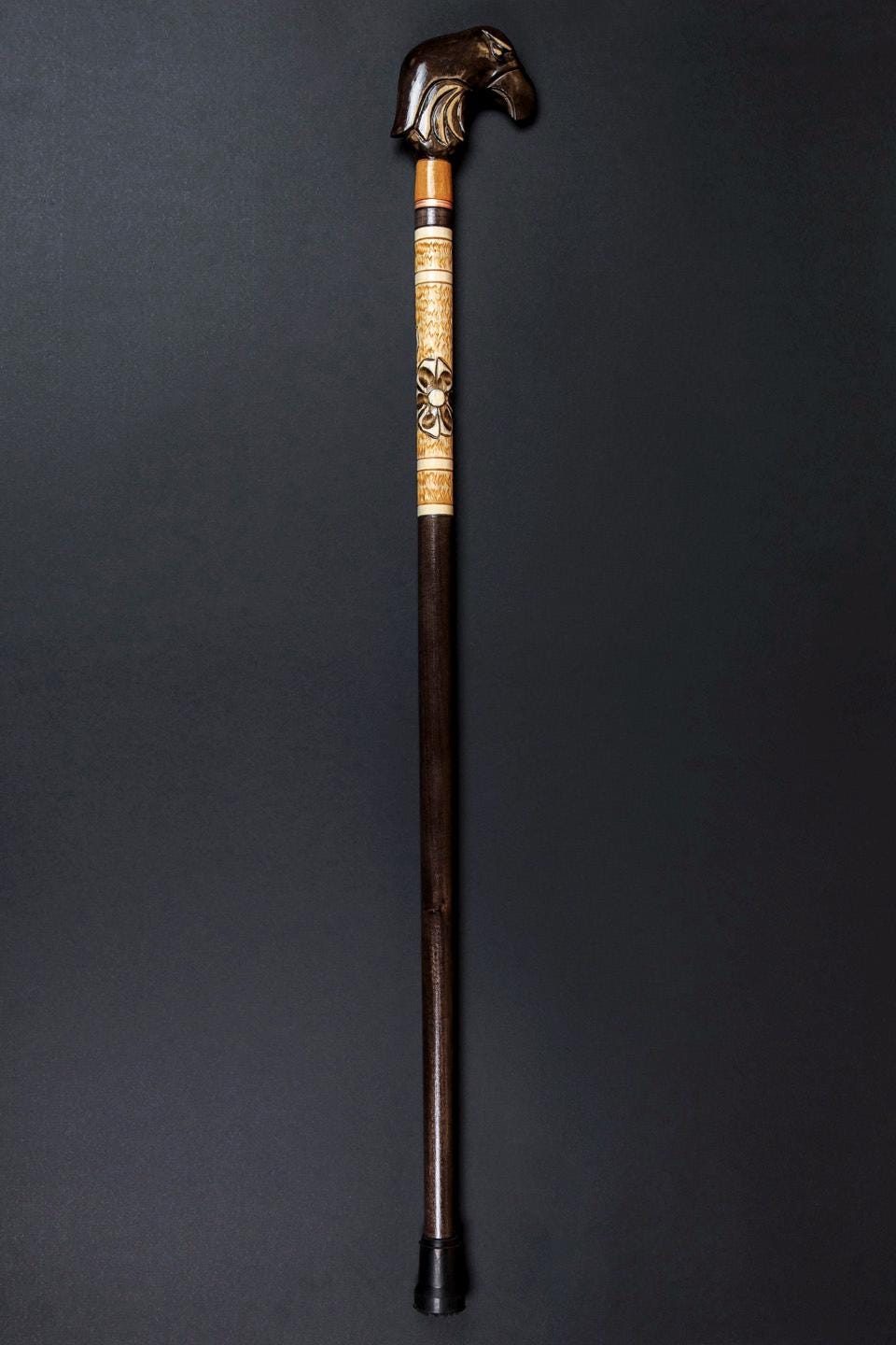 Cape Crow Walking Cane | Unique Hand Carved Wooden Staff | Exotic Bird ...