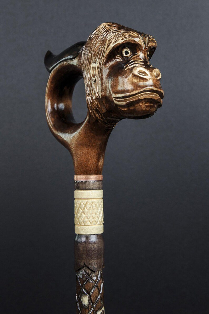Monkey Design Artisan Crafted Walking Cane | Unique Wooden Stick for ...