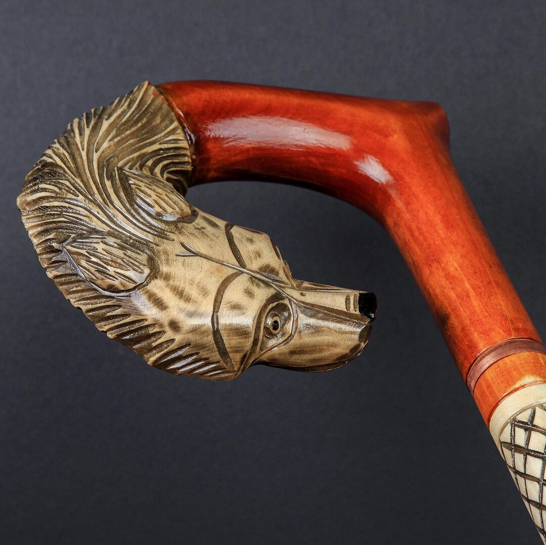 Wolf Walking Cane – Unique Wooden Walking Stick for Women Men, Stylish ...