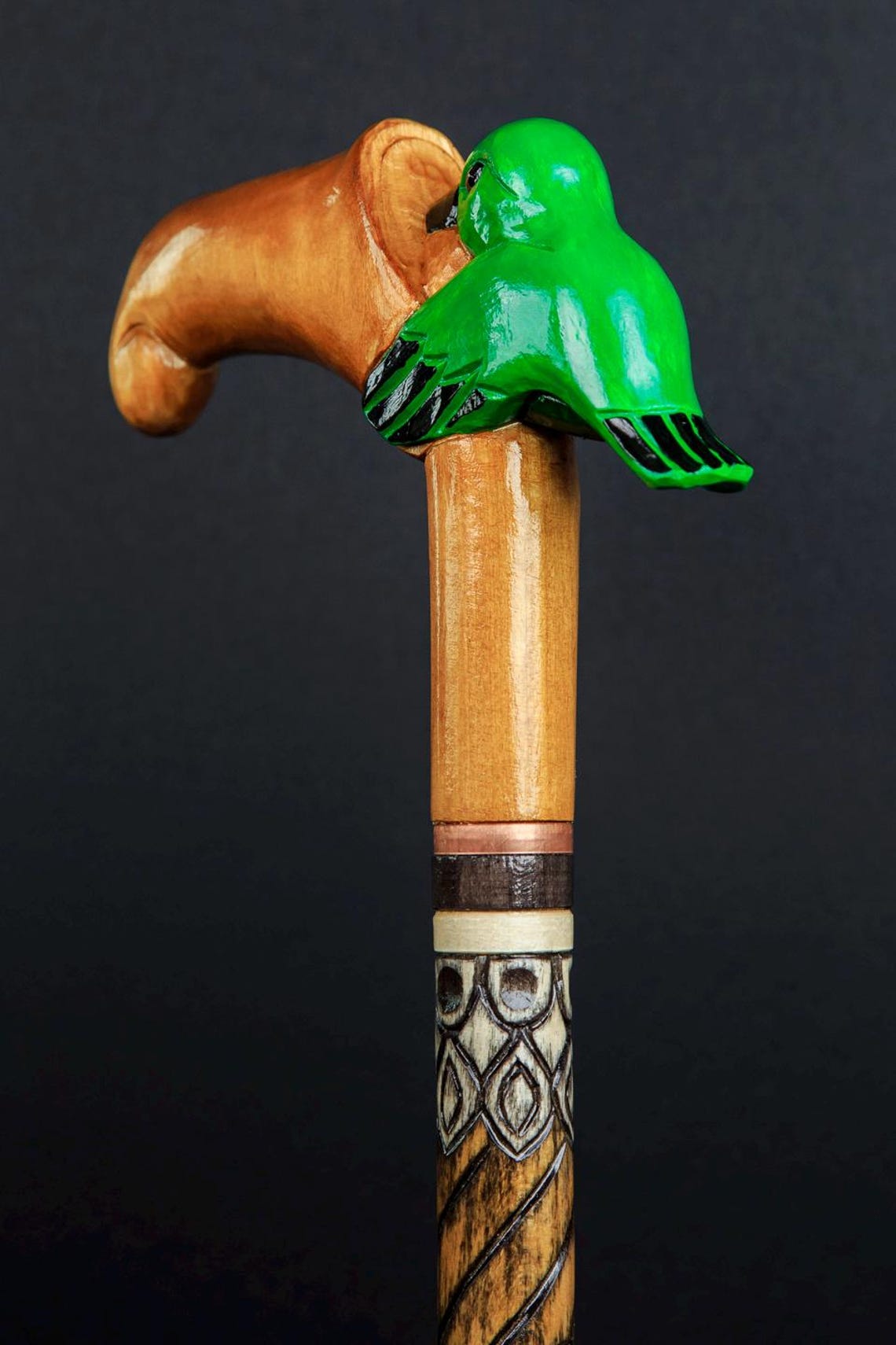 Hummingbird Walking Cane | Hand Carved Wooden Staff | Nature Inspired ...