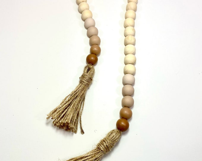 Ombre Tan & Beige Boho Wooden Bead Farmhouse Garland With Beige Jute ...