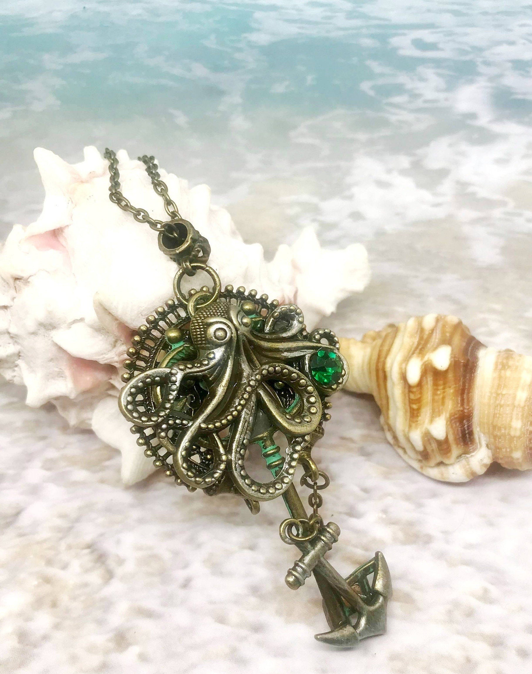 Octopus Kraken Necklace, Skeleton Key Necklace With Large Swarovski ...