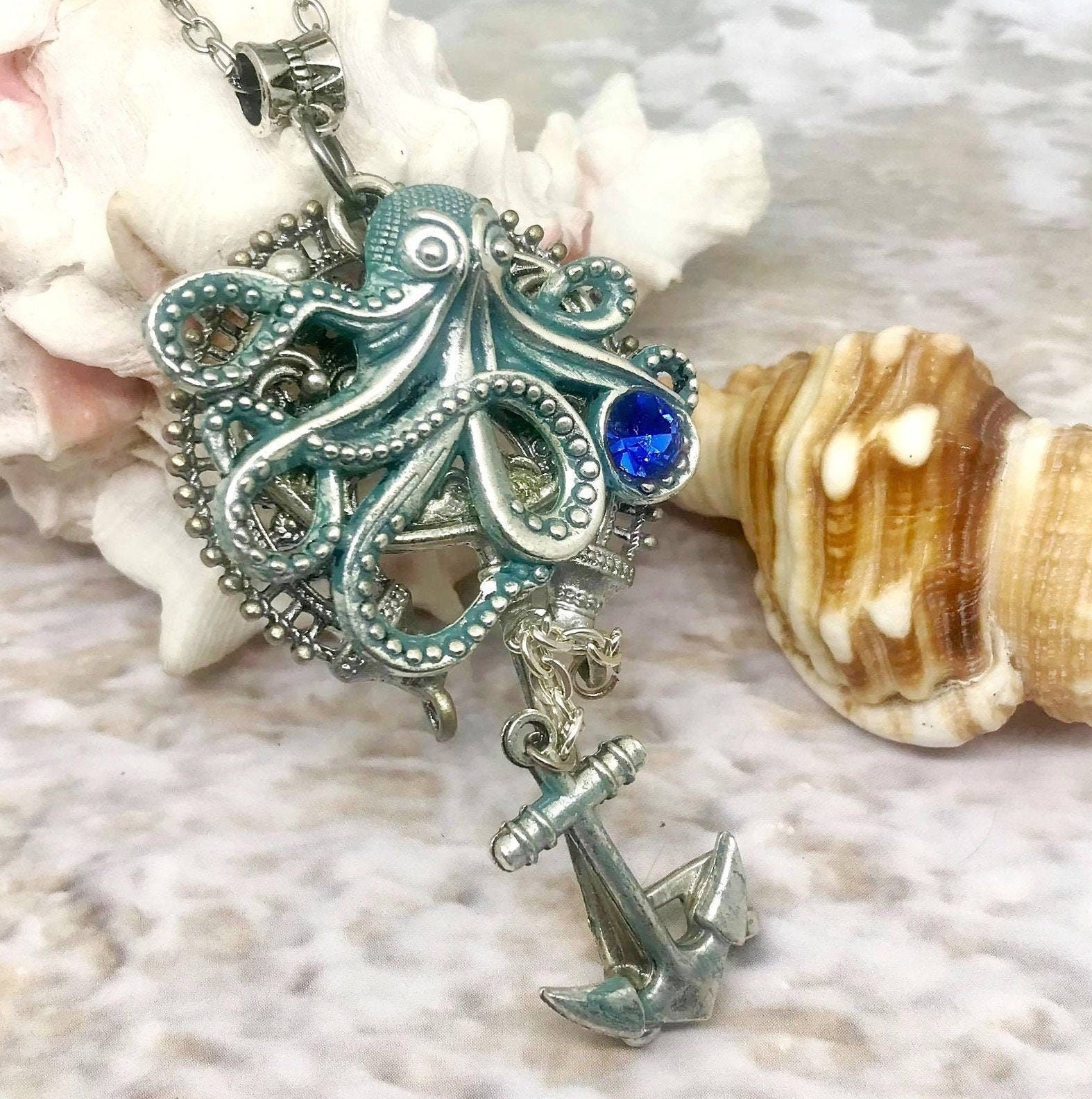 Octopus Kraken Necklace, Skeleton Key Necklace With Large Swarovski ...