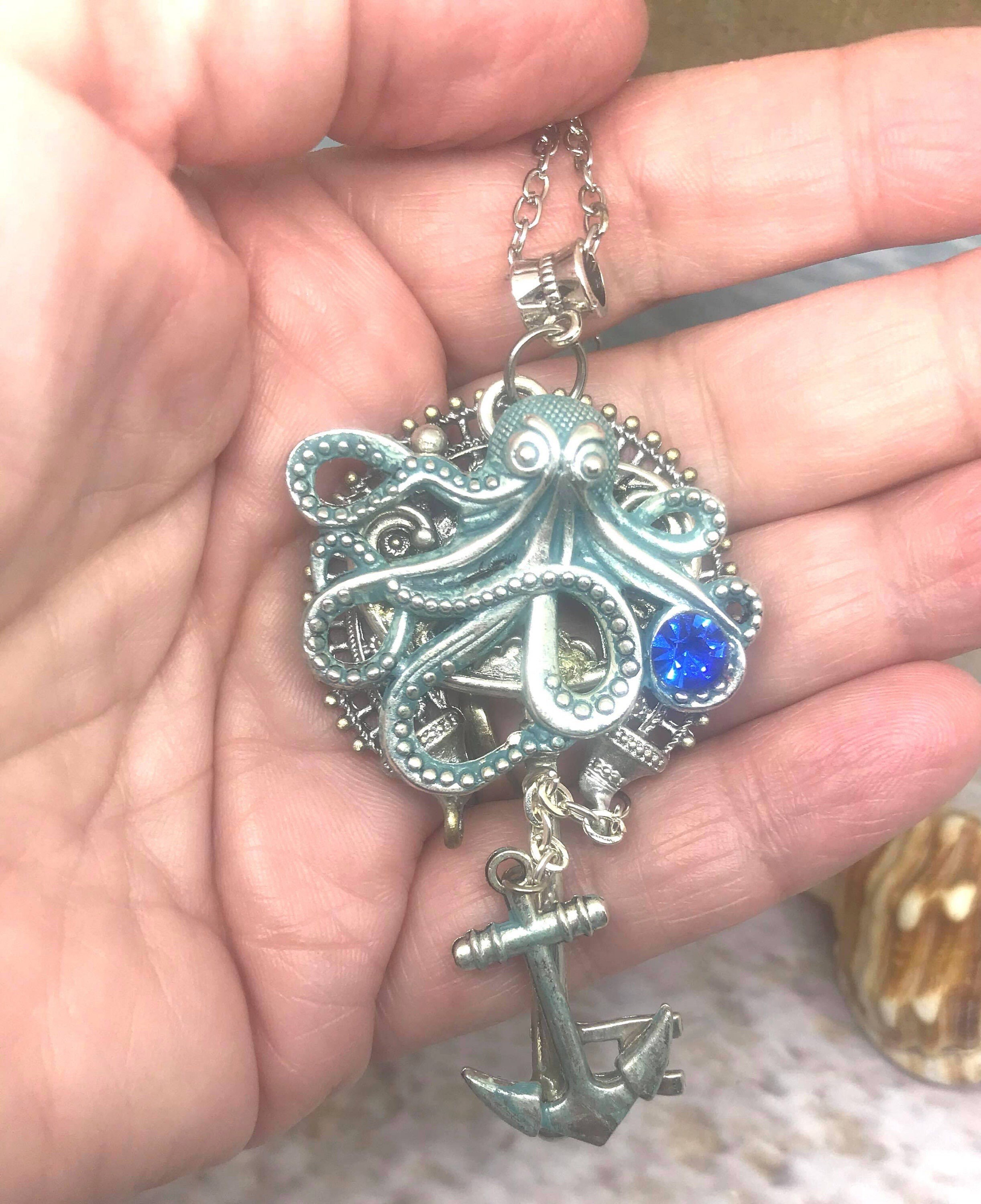 Octopus Kraken Necklace, Skeleton Key Necklace With Large Swarovski ...