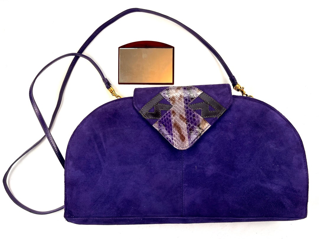 Vintage GLAM JASMIN Purple Suede Leather Snakeskin Rock Purse Bag ...