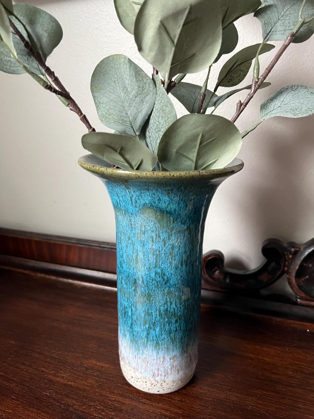 Vintage Wizard of Clay Blue White Glaze Art Studio Pottery Vase 2001 ...