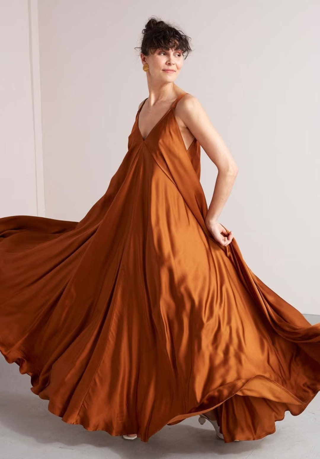 Flowy Maternity Maxi Slip Dress MALIA in Bronze Satin - Etsy