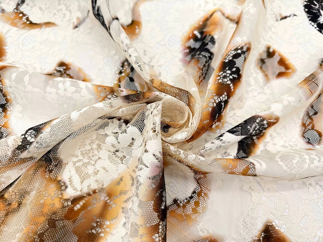 Retro Fire Cloud Caramel Color Translucent Lace Fabric, Comfortable ...