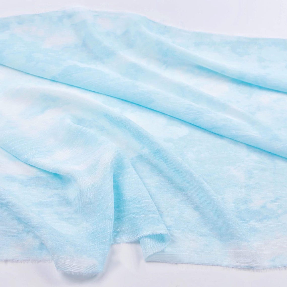 Handwoven Sky Blue Cotton Linen Fabric: Cloud Tie Dye, 154cm Semi-sheer ...