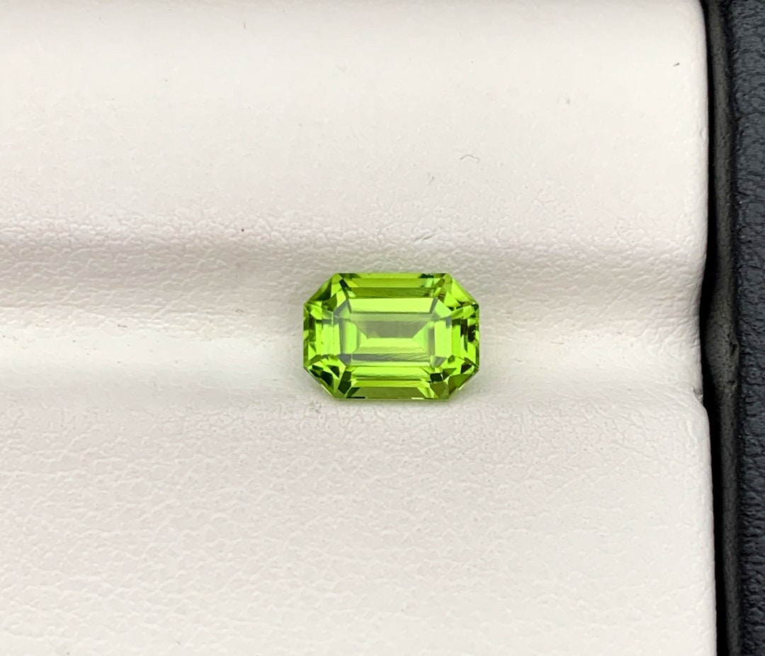 Peridot Cut Stone for Engagement Ring , 2.05 CT Genuine Emerald Cut ...