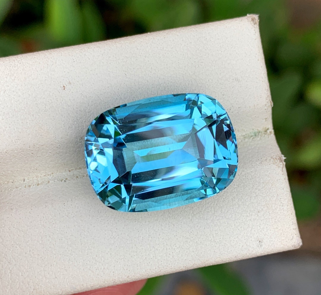 Natural Pacific Blue Topaz Gemstone: Cushion Cut, 26.20 CT, November ...