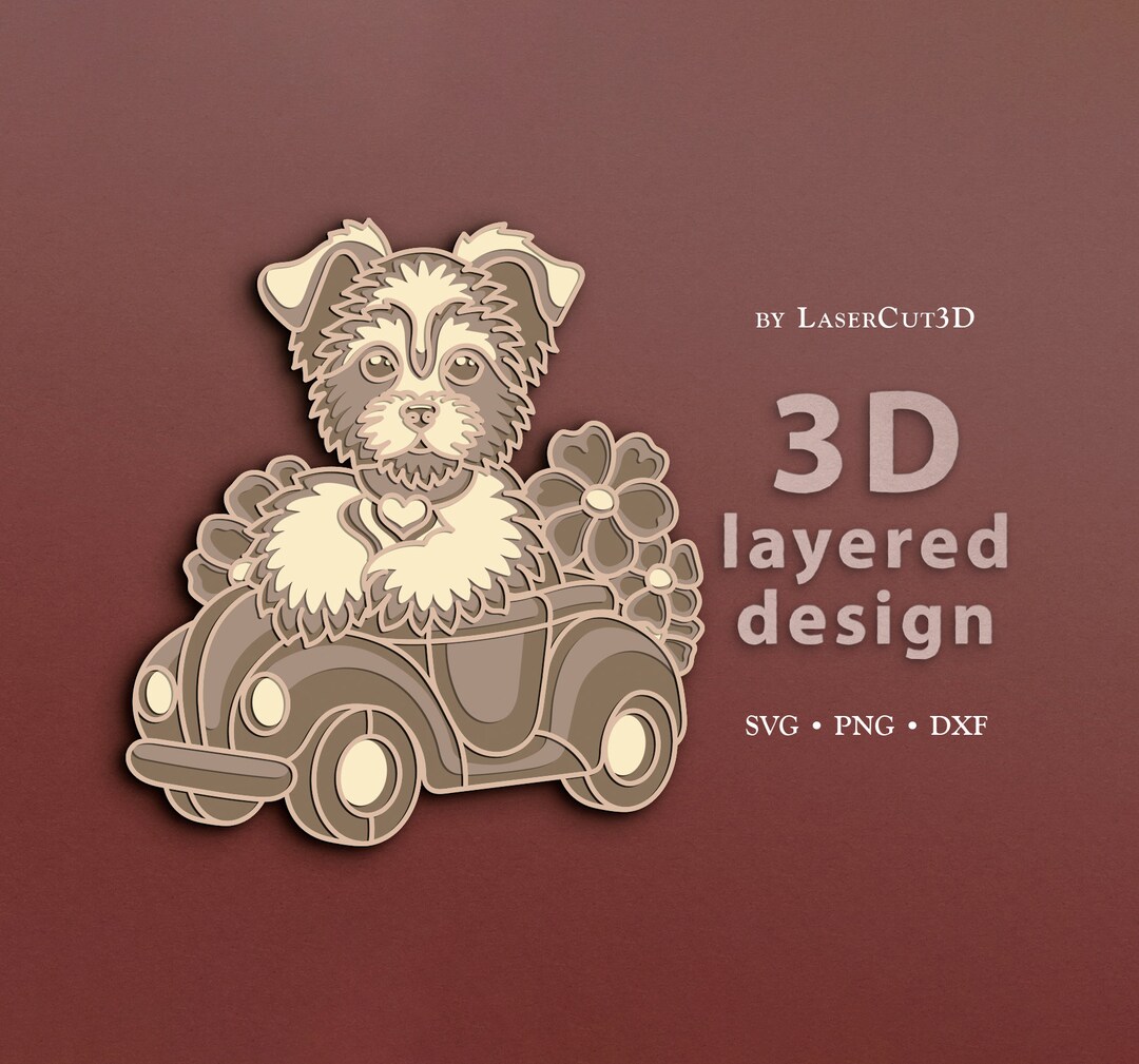 Yorkie Dog in Car 3d Svg. Layer SVG PNG DXF Paper Cut Laser - Etsy UK