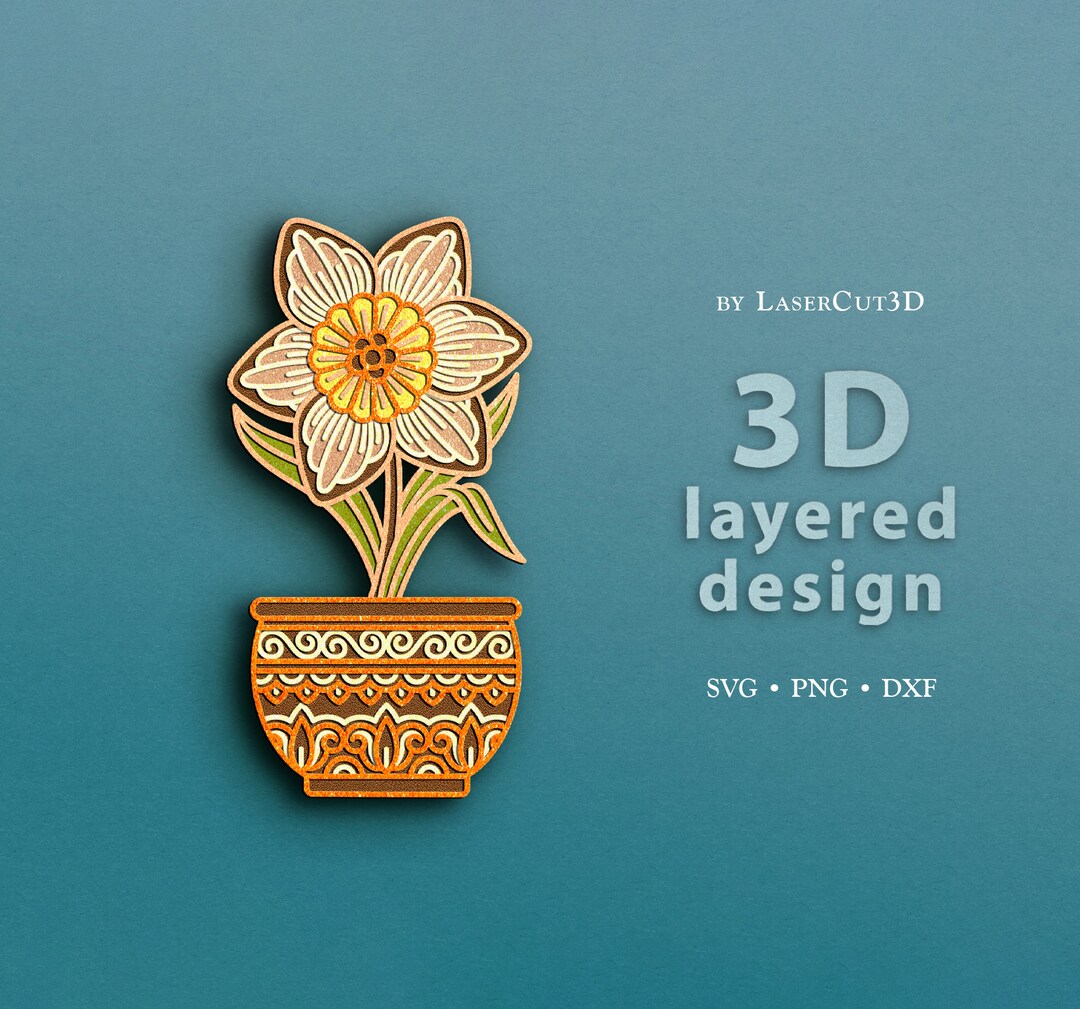 Daffodil Flower 3d Svg Layer SVG PNG DXF for Paper Cut, Laser Cut ...
