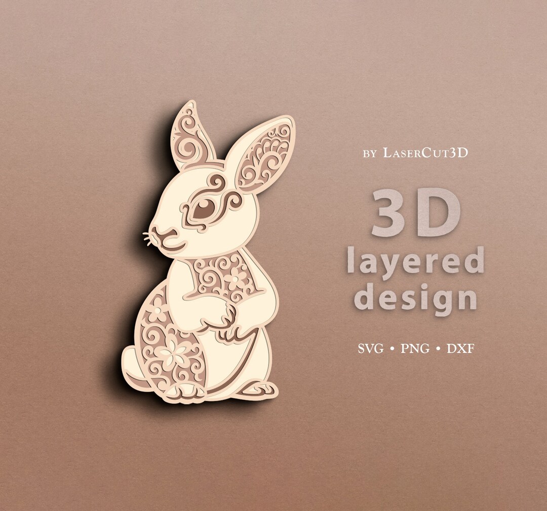 Bunny 3d Svg. Layer SVG PNG DXF for Paper Cut, Laser Cut, Plywood ...