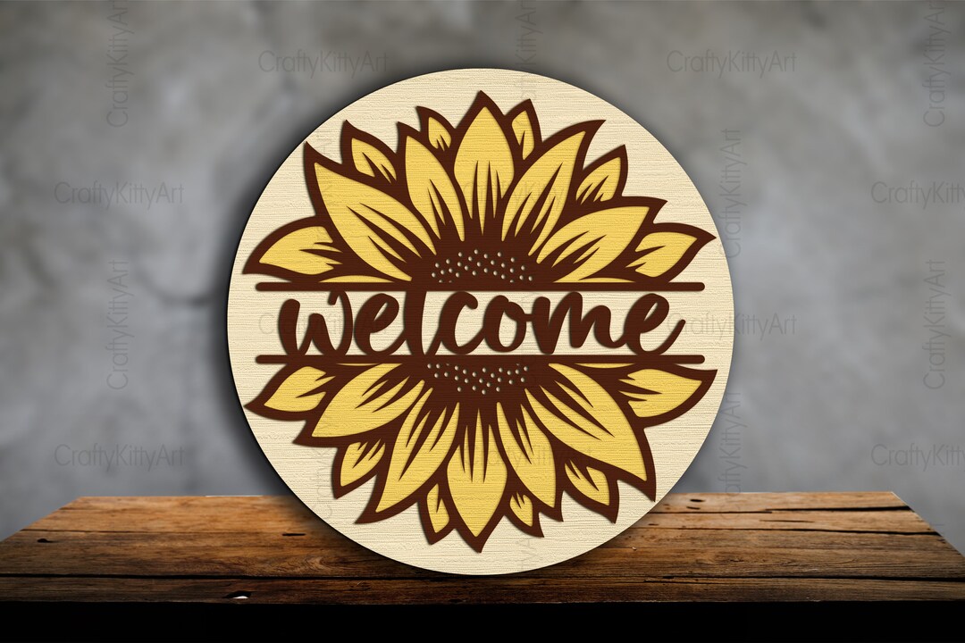 Welcome Sunflower Svg. Front Door Sign Svg. Welcome Svg. 3D Layered ...