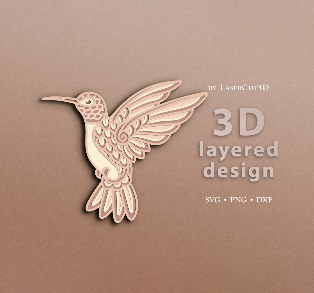 Colibrí 3d Svg. Capa SVG PNG DXF para corte de papel corte - Etsy México