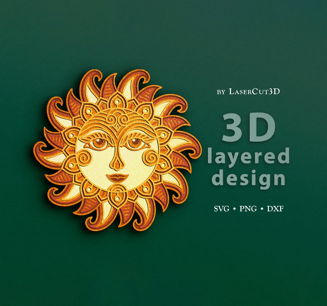 Sun Face 3d Svg. Layer SVG PNG DXF for Paper Cut, Laser Cut, Plywood ...