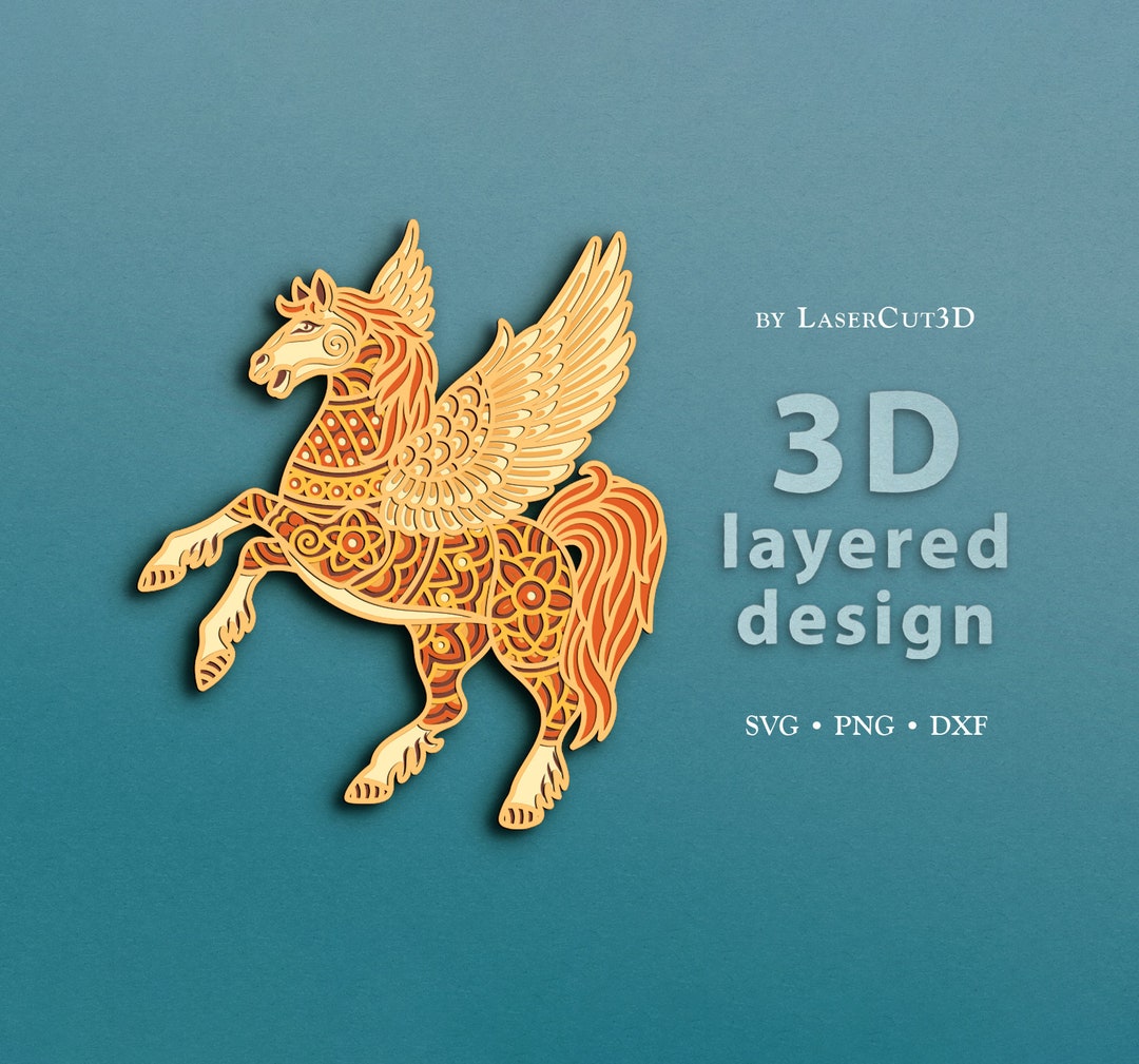 Pegasus 3d Svg. Layer SVG PNG DXF for Paper Cut, Laser Cut, Plywood ...