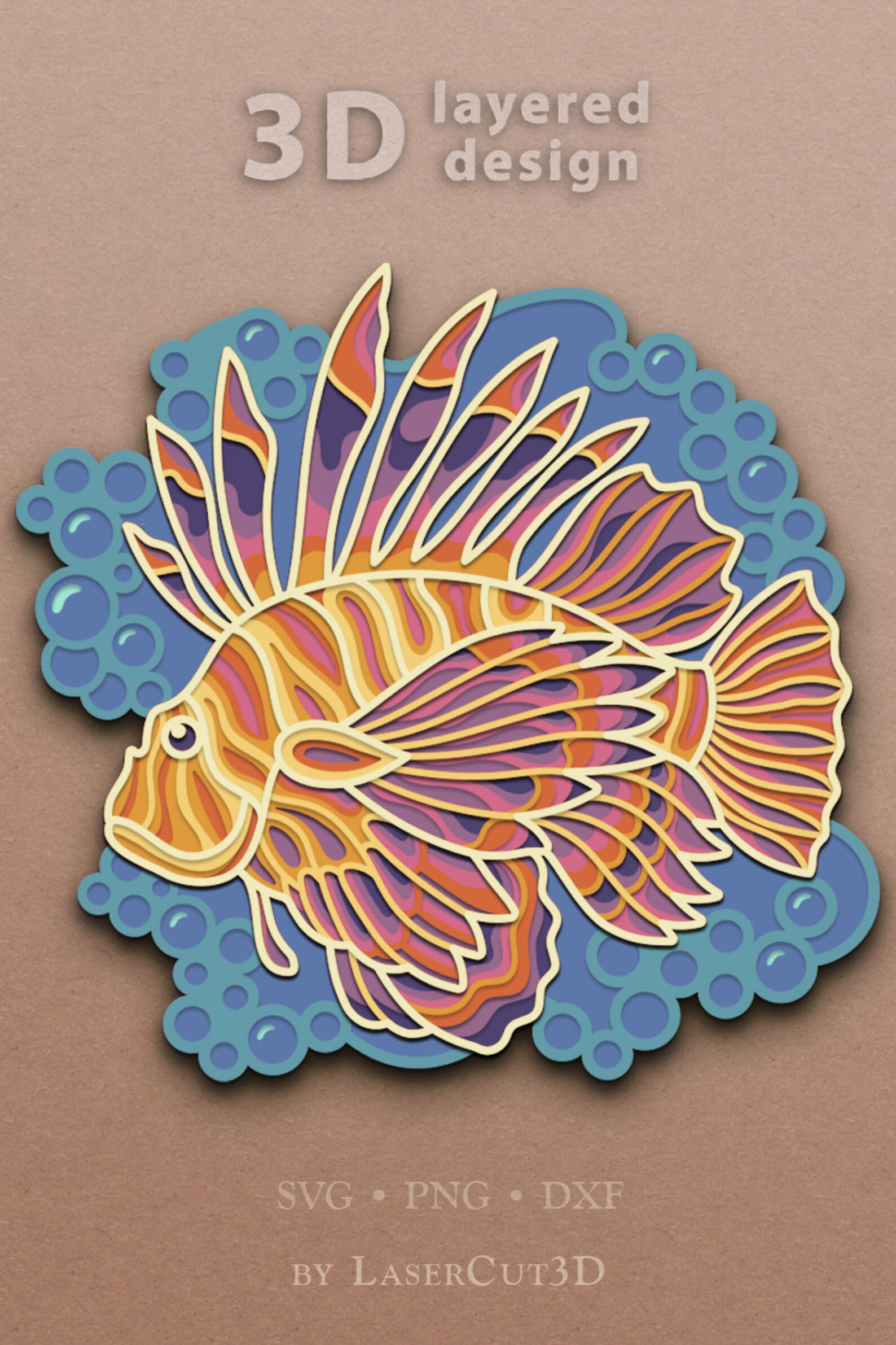 Lionfish 3d Svg. Layer SVG PNG DXF for Paper Cut, Laser Cut, Plywood ...