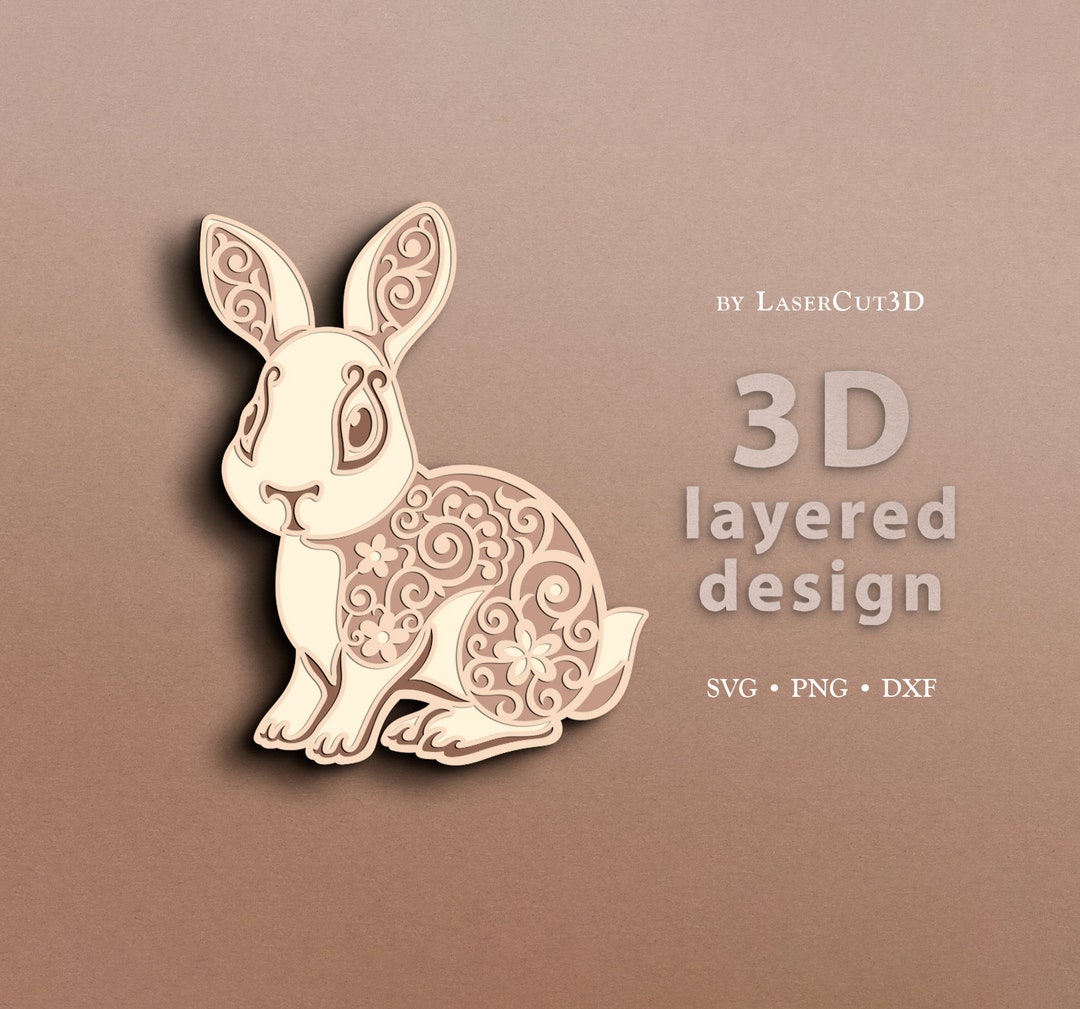 Rabbit 3d Svg. Layer SVG PNG DXF for Paper Cut, Laser Cut, Plywood ...